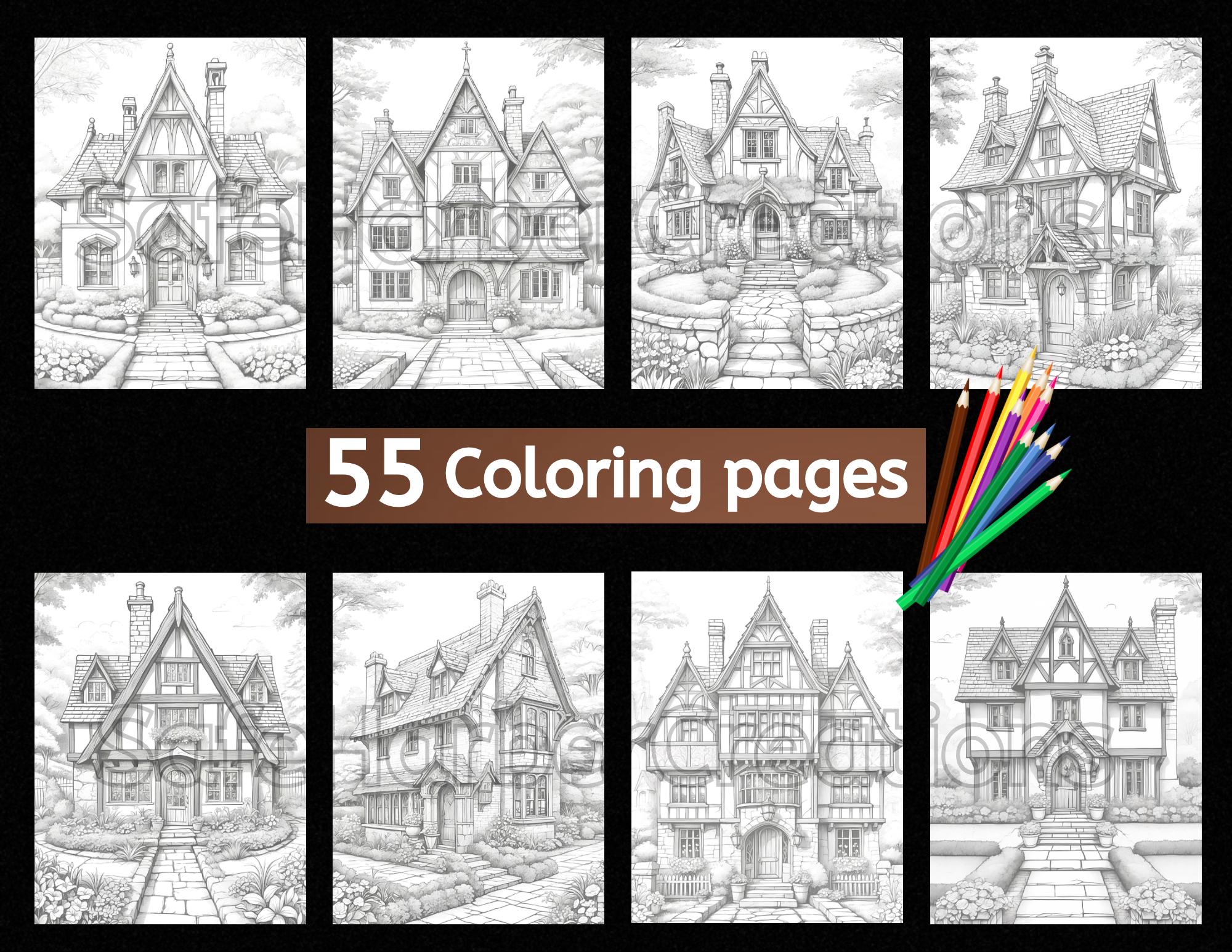 Tudor House Coloring Pages, Instant Download, Printable, Tudor House ...