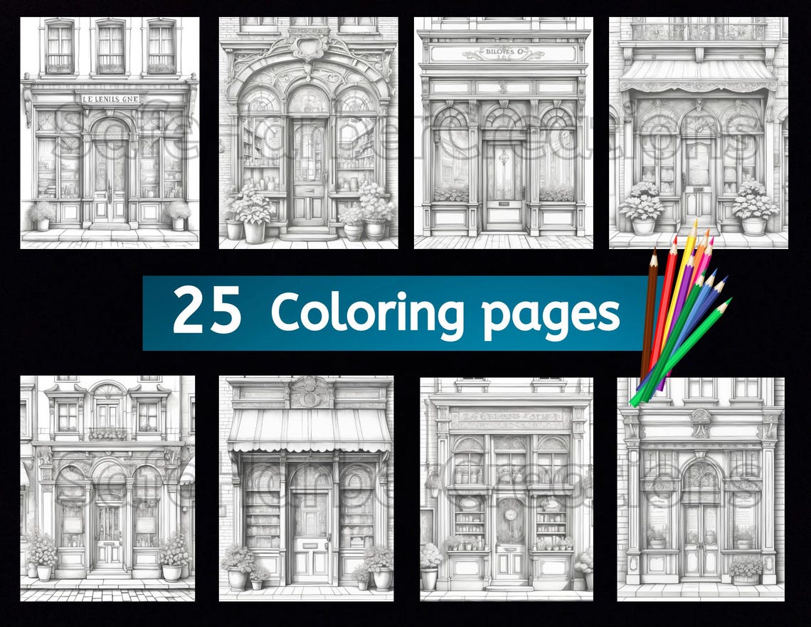 Vintage Shopfront Coloring Pages, 25 Images, Instant Download ...