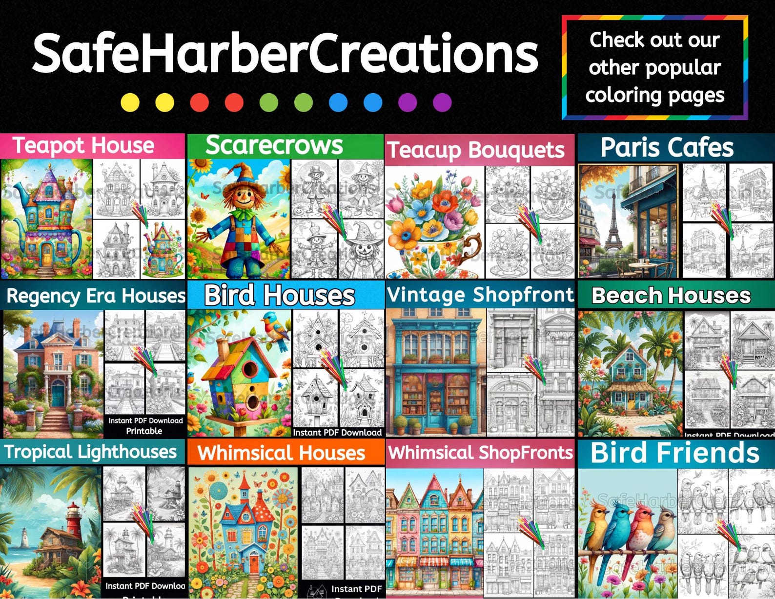 Hydrangea Houses Coloring Pages, 30 Images, Instant Download, Printable ...