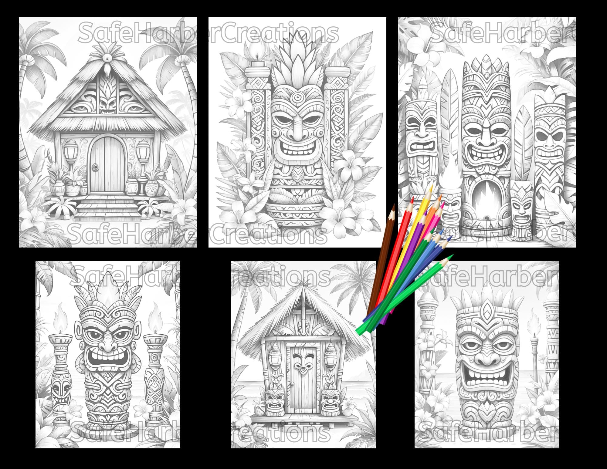 Tiki Gods Coloring Pages, 45 Image, Instant Pdf Download, Tropical ...