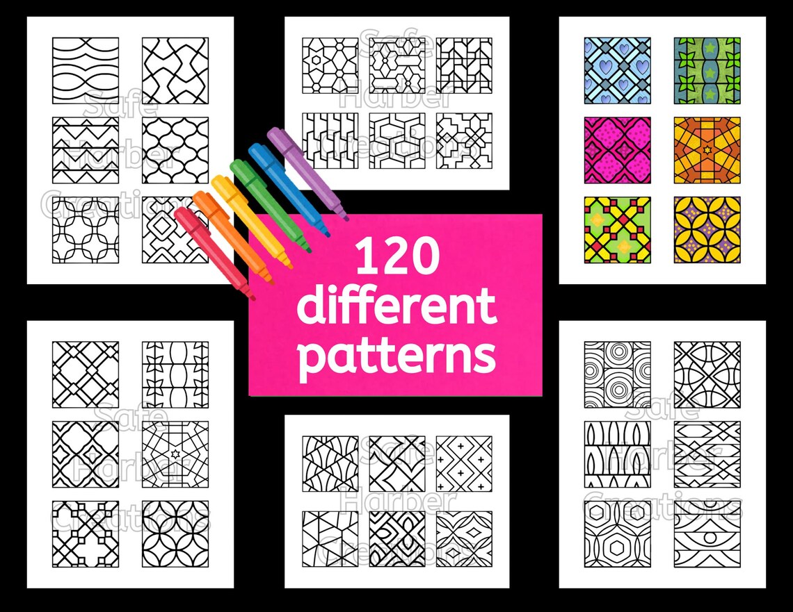 Bold Easy Pattern Coloring Pages, 20 Different Pages, 120 Patterns ...