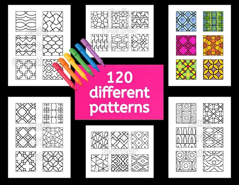 Bold Easy Pattern Coloring Pages, 20 Different Pages, 120 Patterns ...