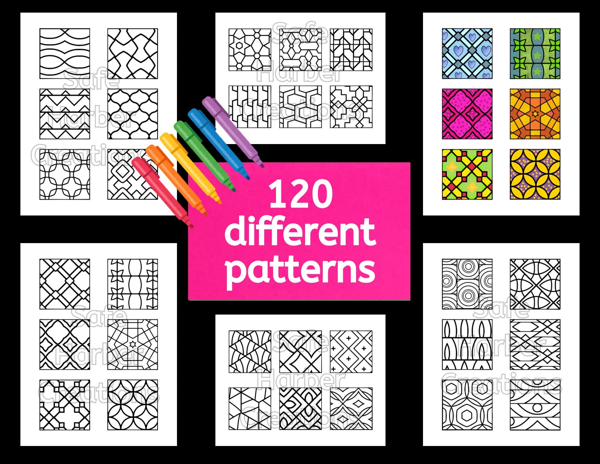Bold Easy Pattern Coloring Pages, 20 Different Pages, 120 Patterns ...