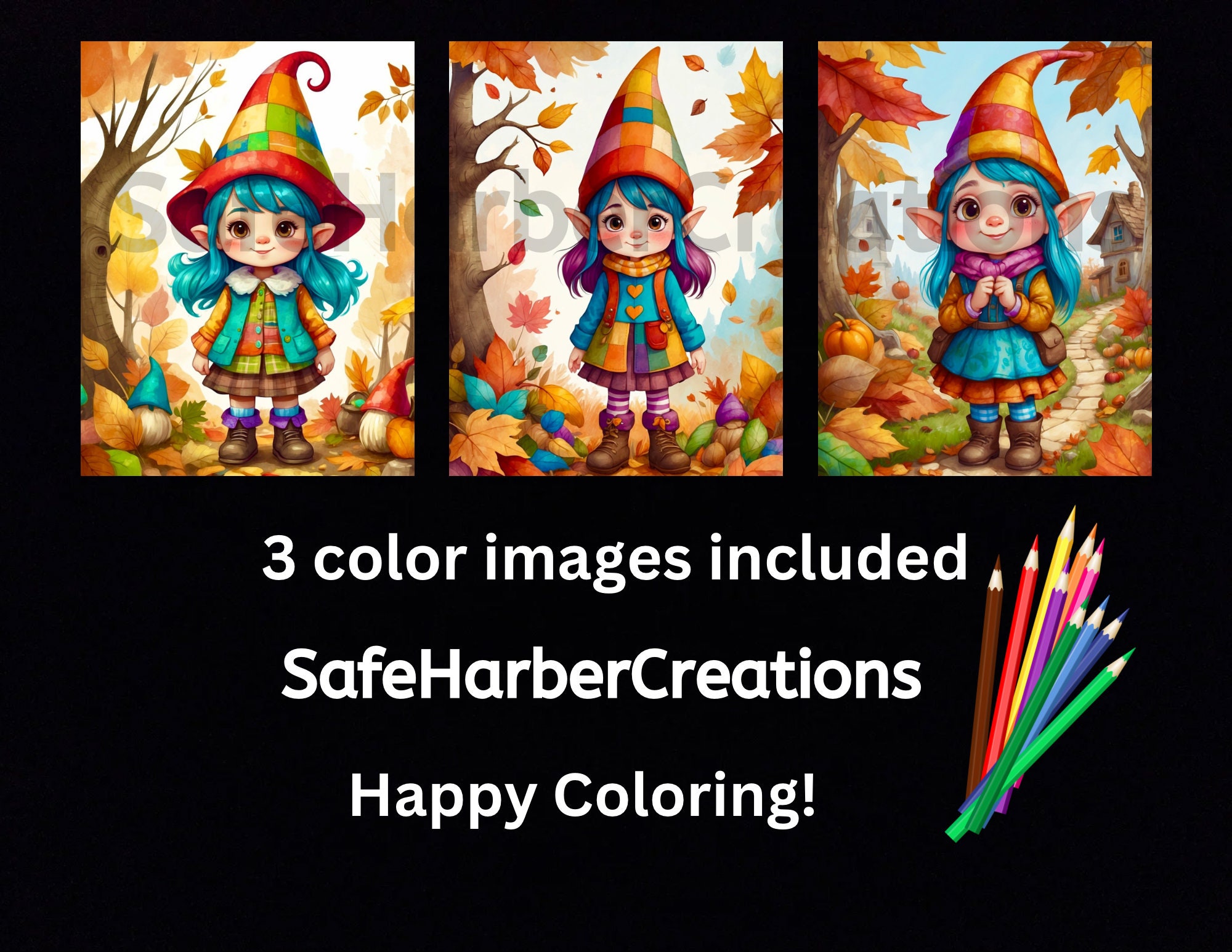 Gnome Girls in Fall Coloring Pages, 45 Pages, Instant Download ...