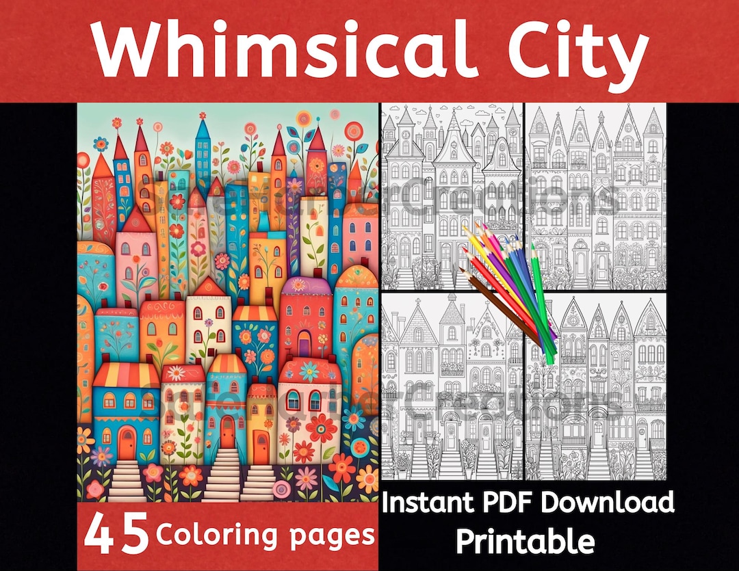 Whimsical City Coloring Pages, 45 Pages, Instant Download, Printable ...