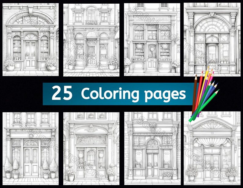 Vintage Shopfront Coloring Pages, 25 Images, Instant Download ...