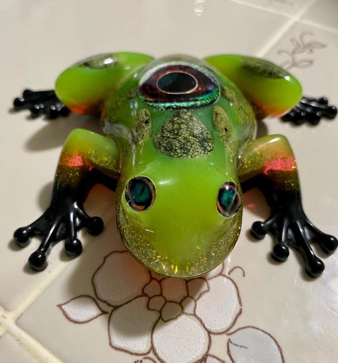 Resin Frog Mixed Media Green and Black Figurine - Etsy