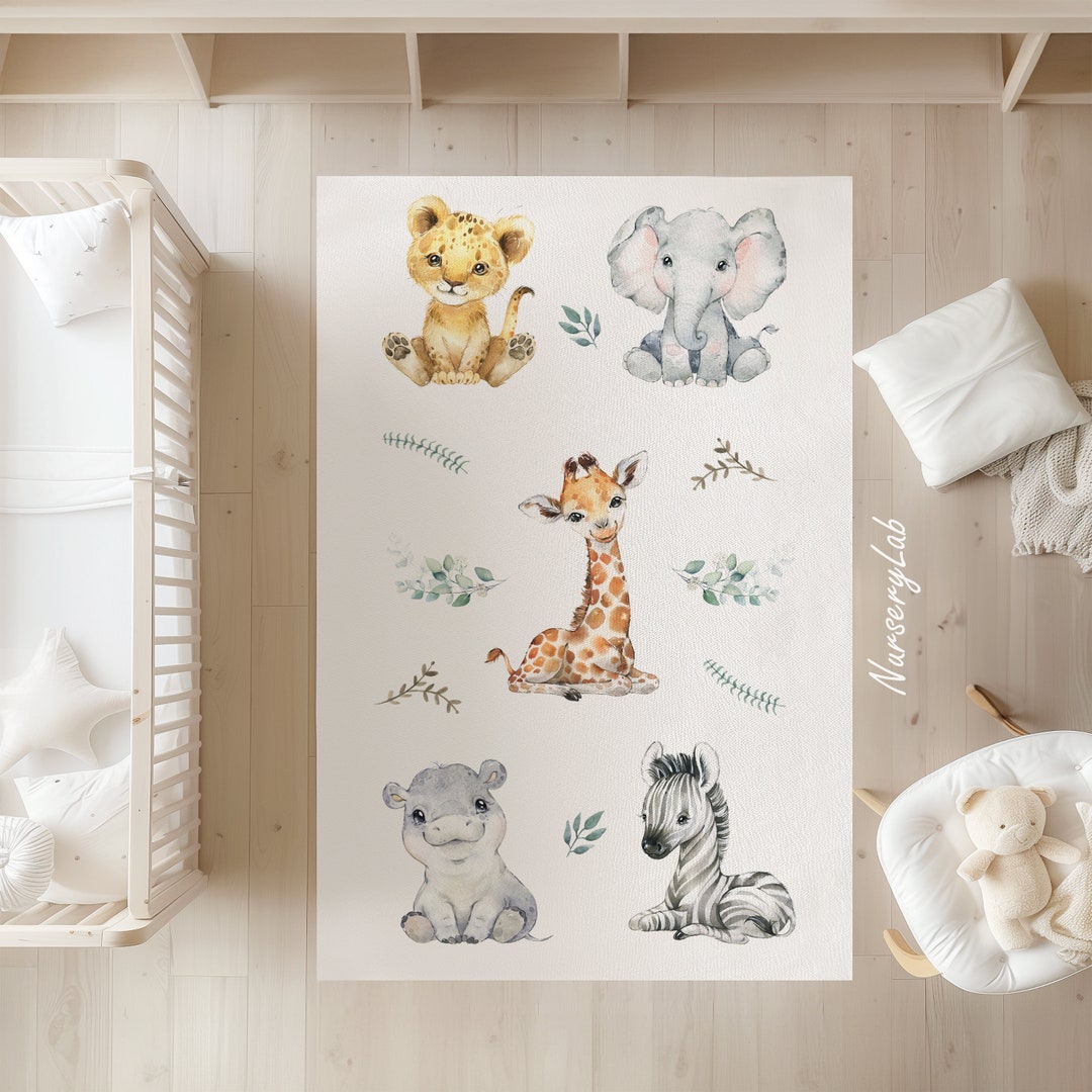 Safari Animals Rugs, Nursery Rug, Kids Area Rug, Washable Non Slip Soft ...