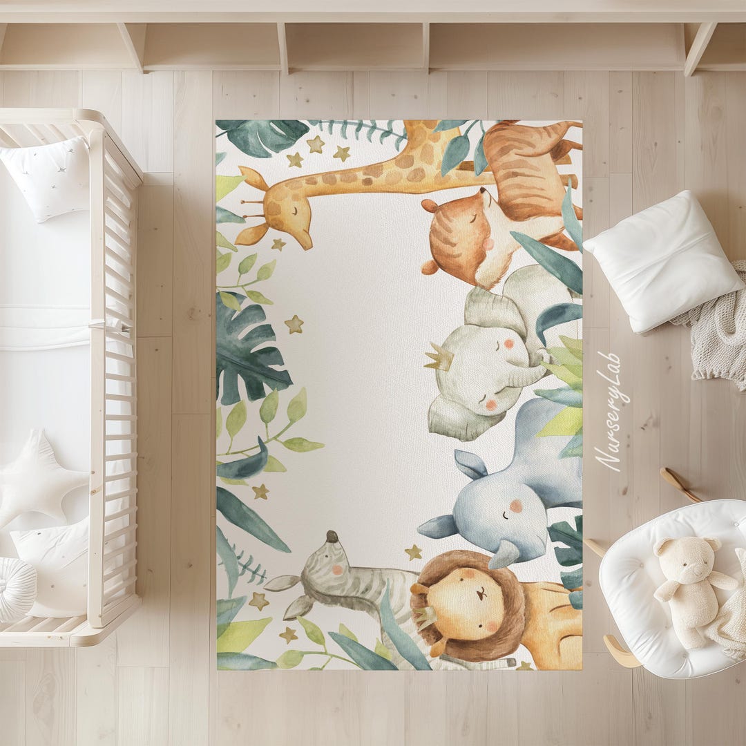 Cute Safari Animals Rugs, Nursery Rug, Kids Area Rug, Washable Non Slip ...