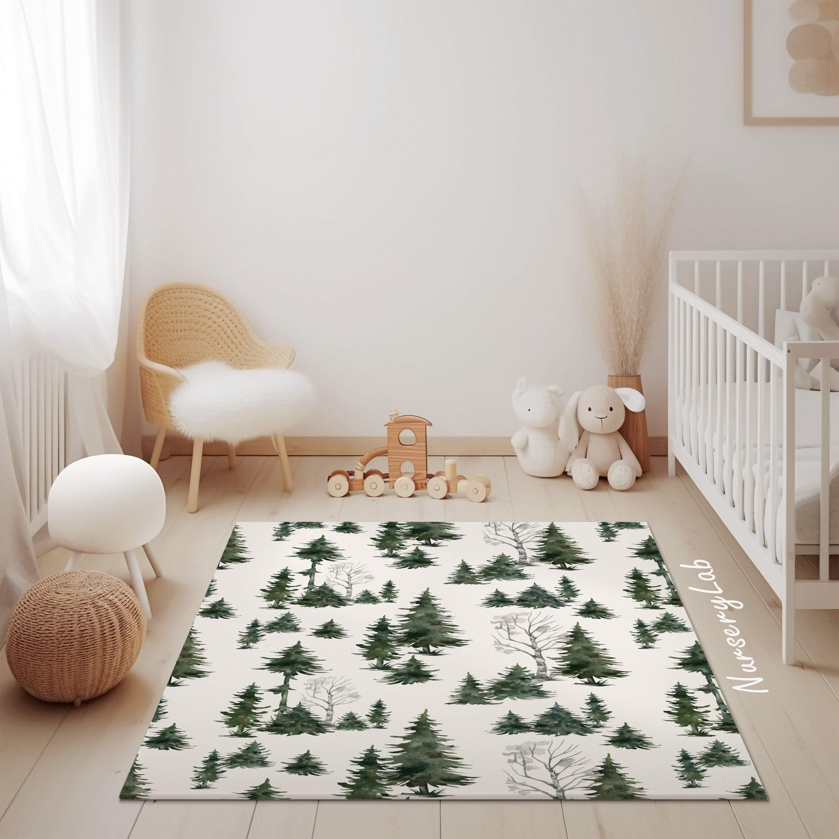 Woodland Pine Tree Rugs Nursery Rug Kids Area Rug Washable Non Slip Soft Rug Play Rug Boys Rug Etsy