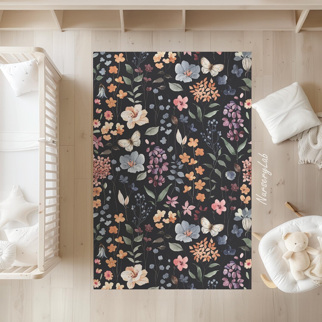 Wildflowers Rug, Nursery Rug, Kids Area Rug, Washable Non Slip Soft Rug ...