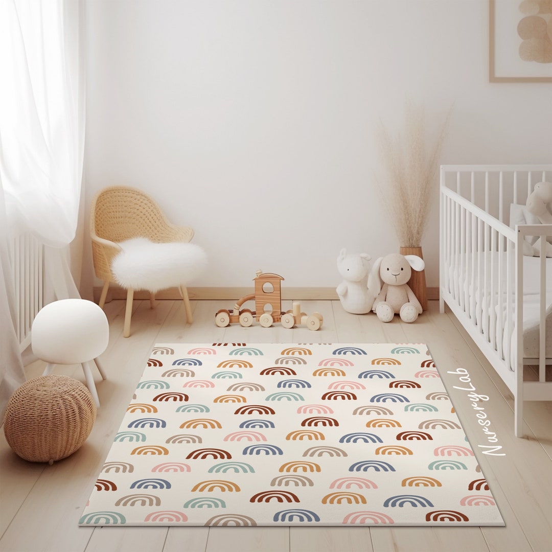 Boho Rainbow Rug, Nursery Rug, Kids Area Rug, Washable Non Slip Soft ...