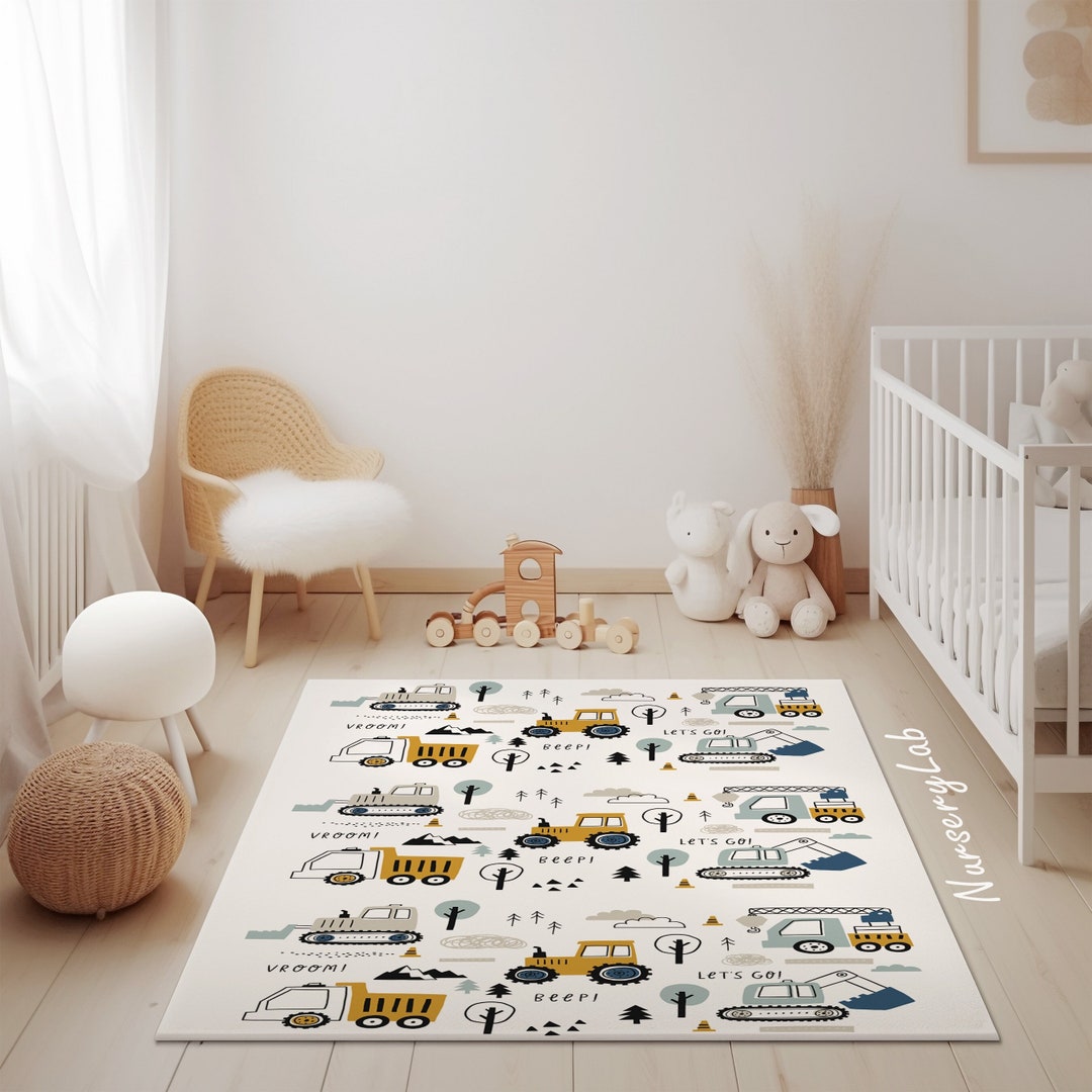 Construction Trucks Rugs, Nursery Rug, Kids Area Rug, Washable Non Slip ...