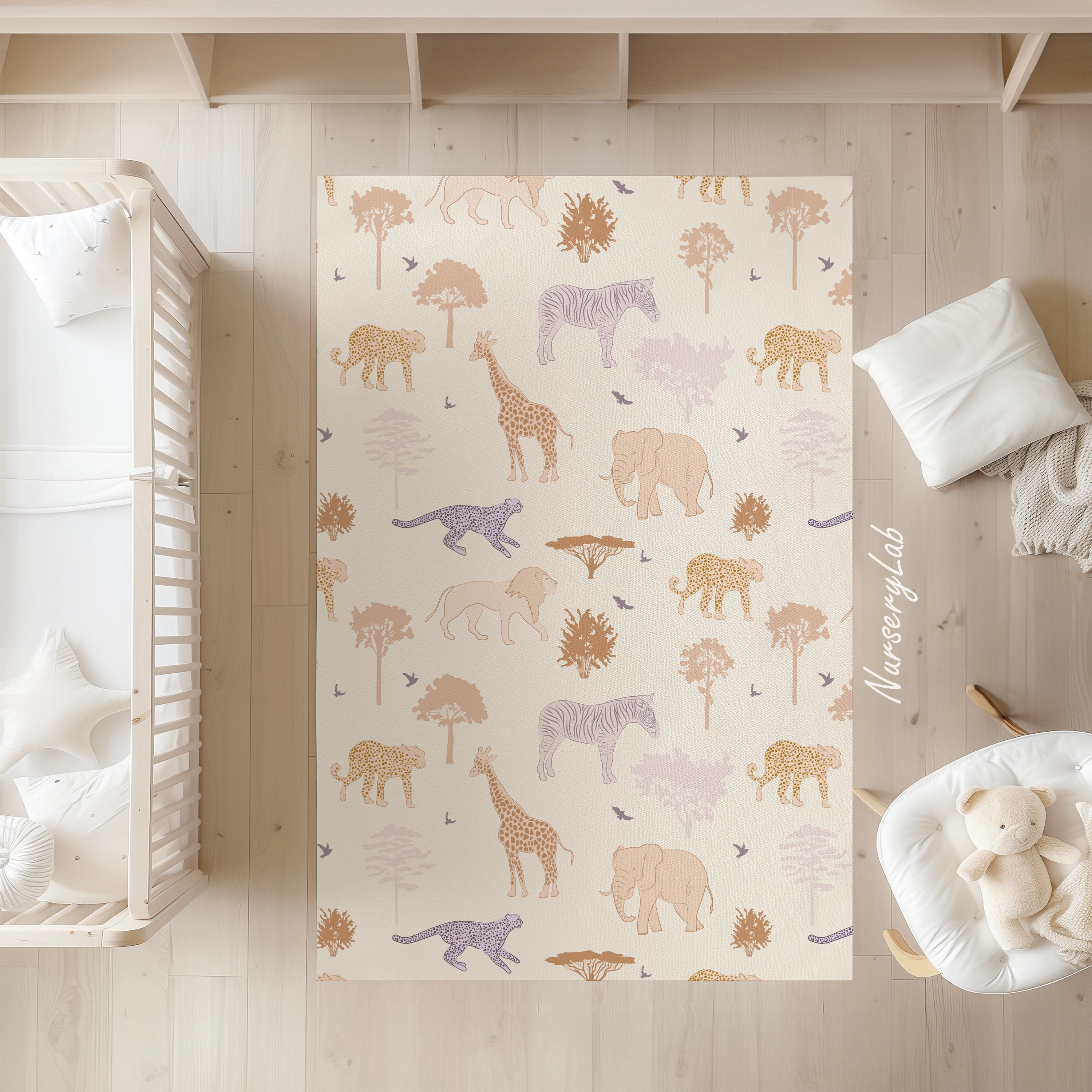 Safari Animals Rugs, Nursery Rug, Kids Area Rug, Washable Non Slip Soft ...