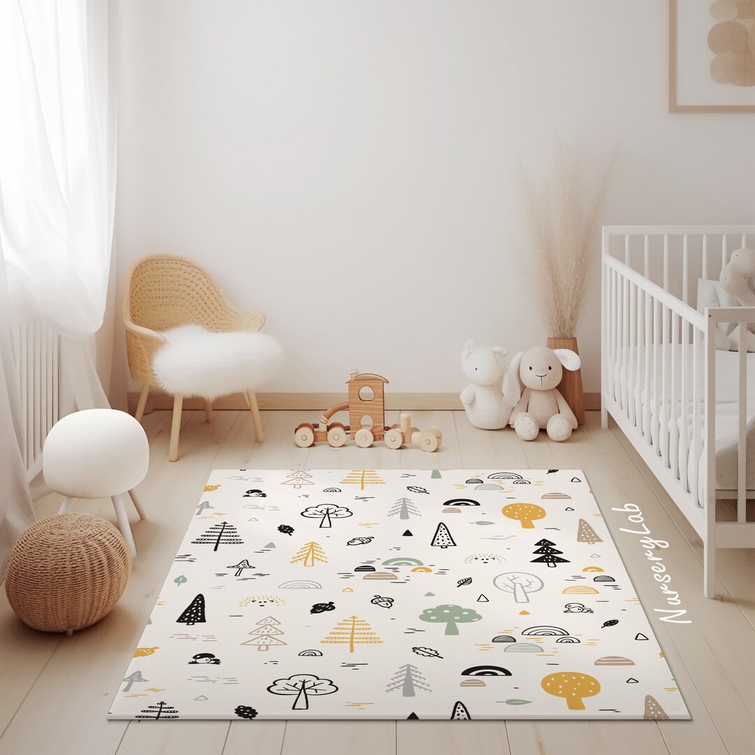 Boho Woodland Rug, Nursery Rug, Kids Area Rug, Washable Non Slip Soft ...