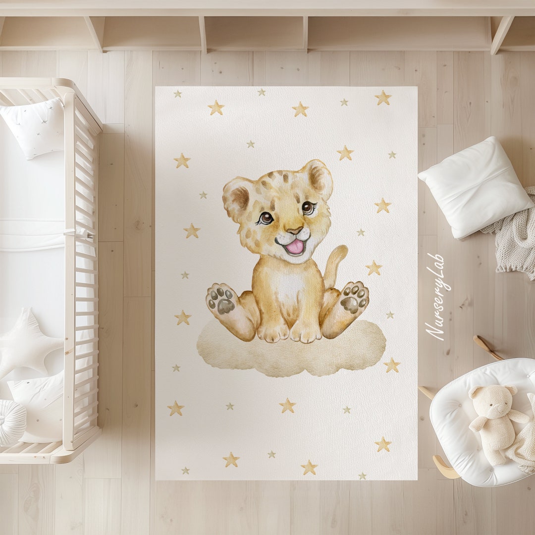 Lion and Cloud Rug, Nursery Rug, Kids Area Rug, Washable Non Slip Soft ...
