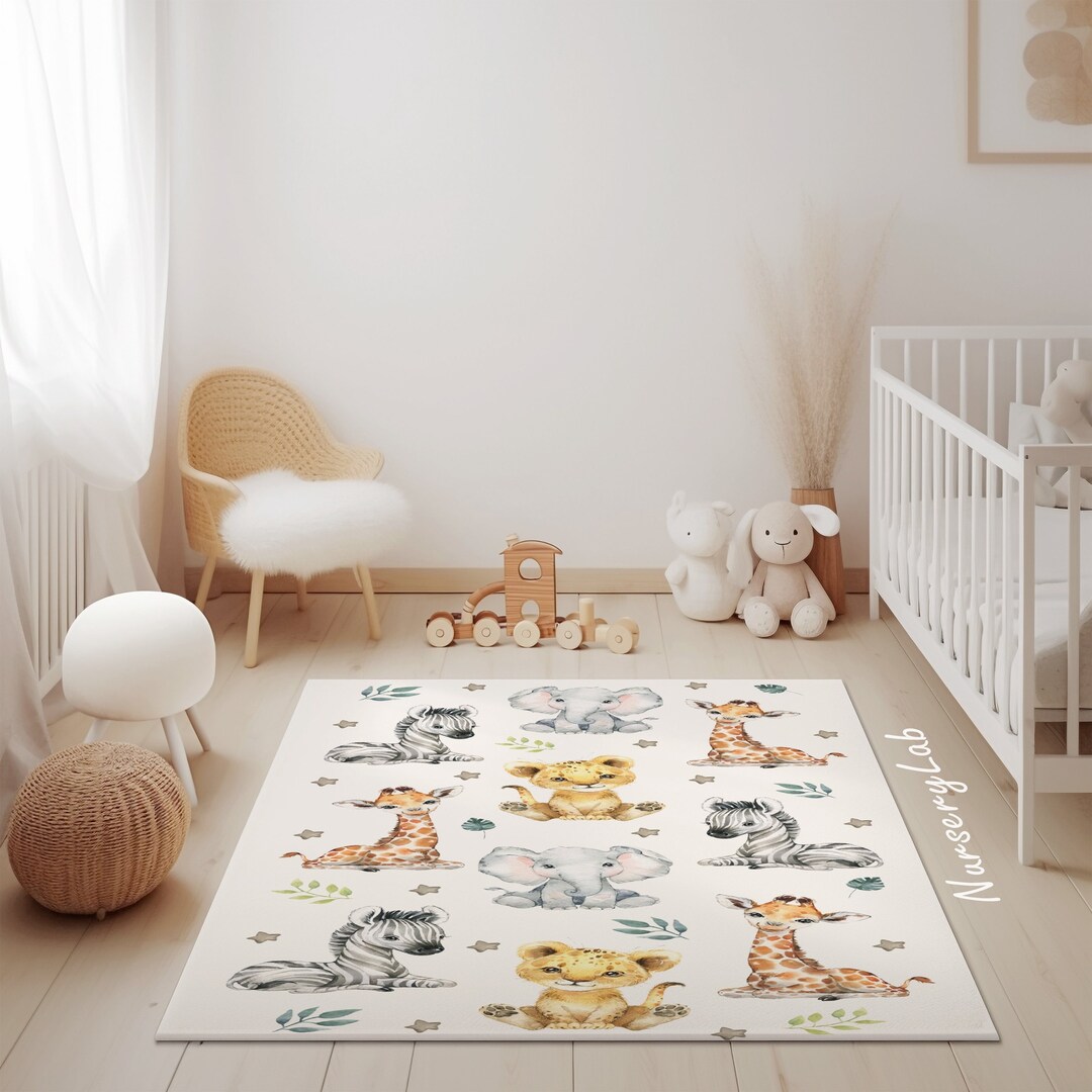 Safari Animals Rugs, Nursery Rug, Kids Area Rug, Washable Non Slip Soft ...