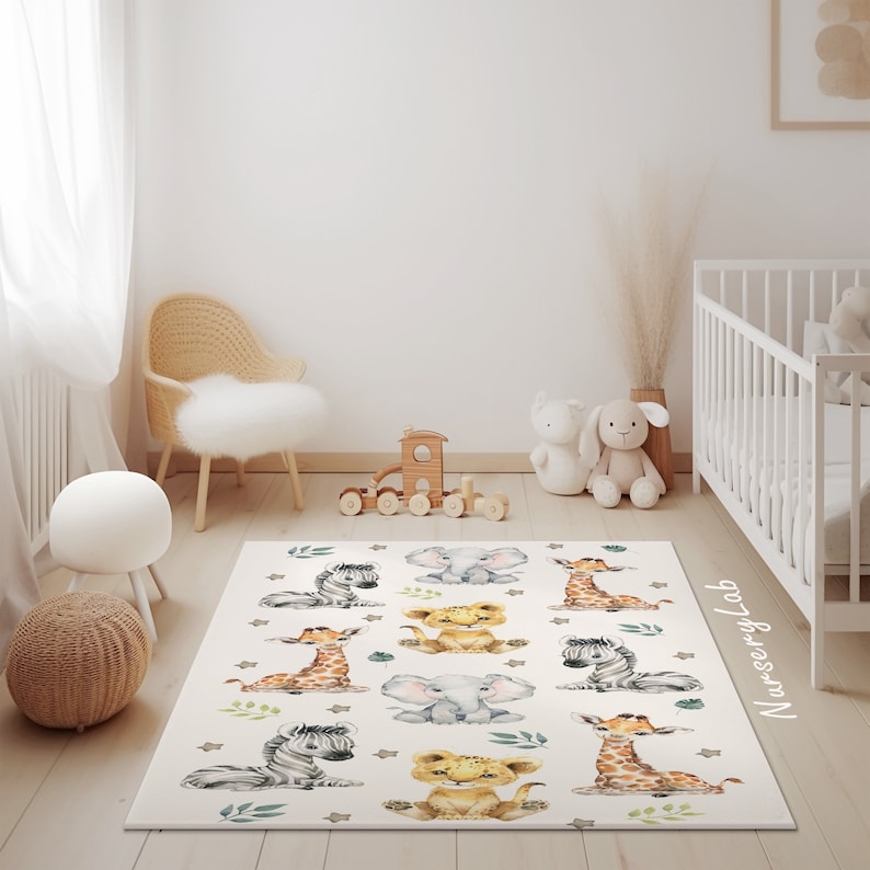 Safari Animals Rugs, Nursery Rug, Kids Area Rug, Washable Non Slip Soft ...