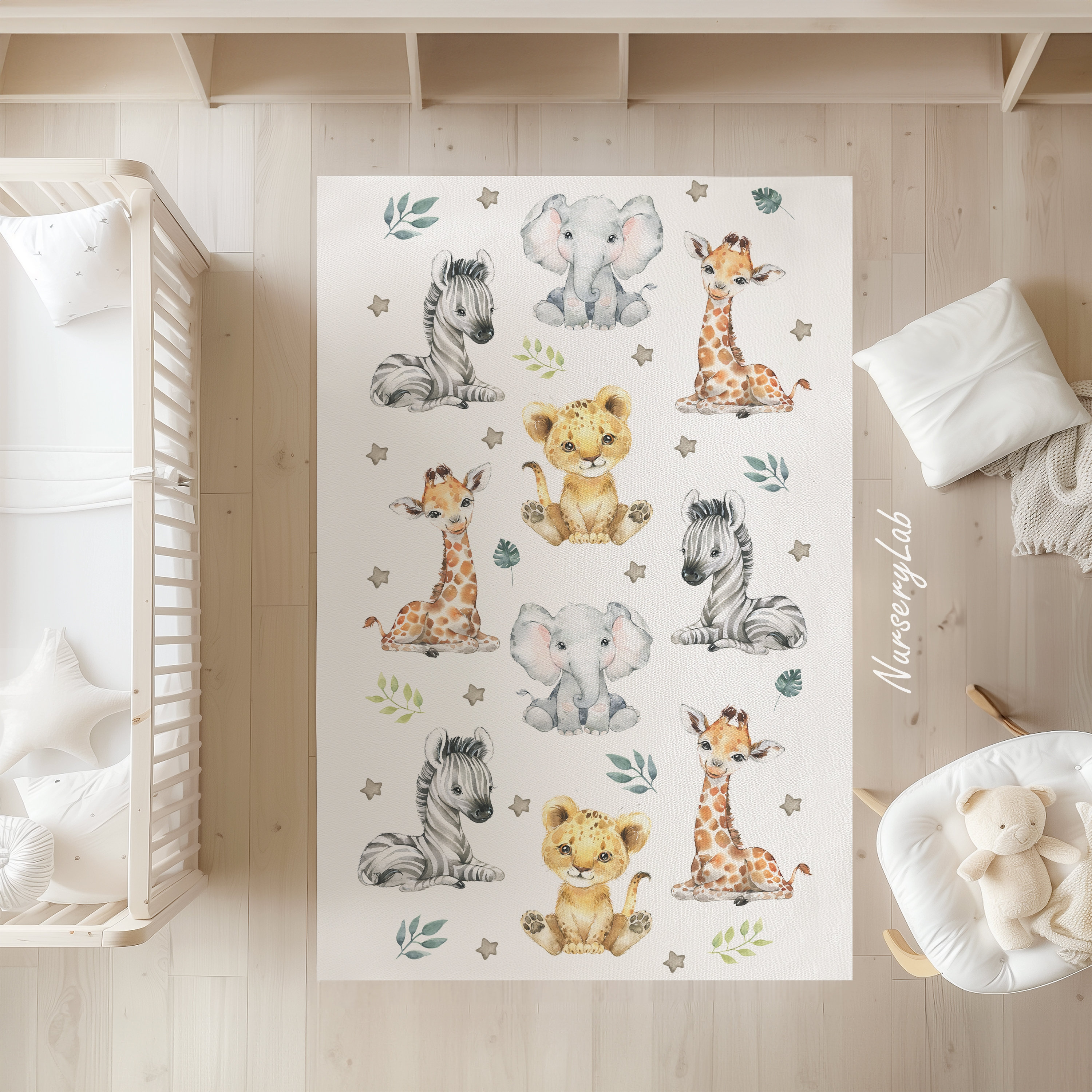 Safari Animals Rugs, Nursery Rug, Kids Area Rug, Washable Non Slip Soft ...