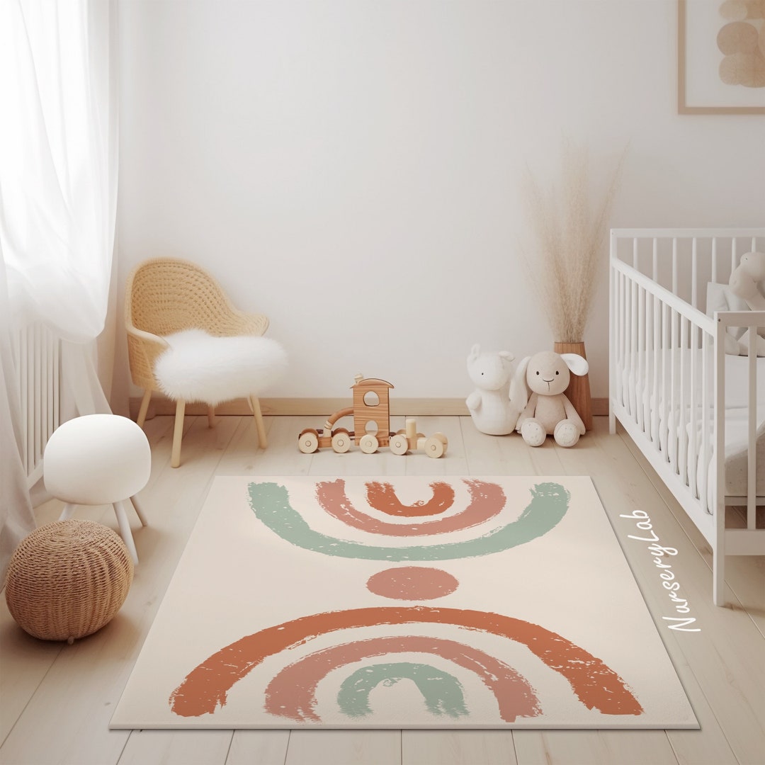 Boho Rainbow Rug, Nursery Rug, Kids Area Rug, Washable Non Slip Soft ...
