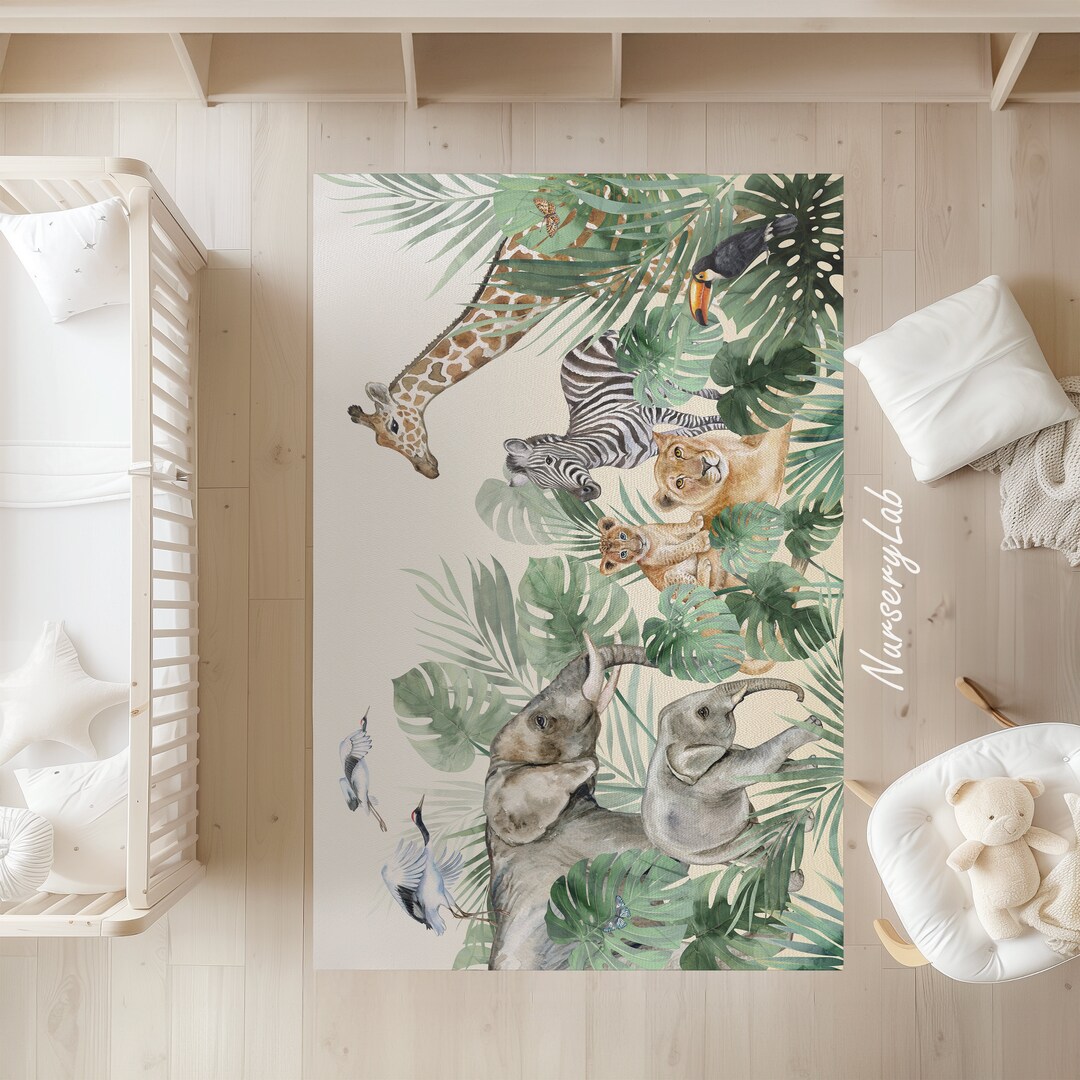 Safari Animals Rugs, Nursery Rug, Kids Area Rug, Washable Non Slip Soft ...