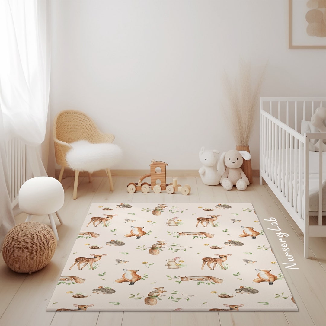 Forest Animals Rugs, Nursery Rug, Kids Area Rug, Washable Non Slip Soft ...