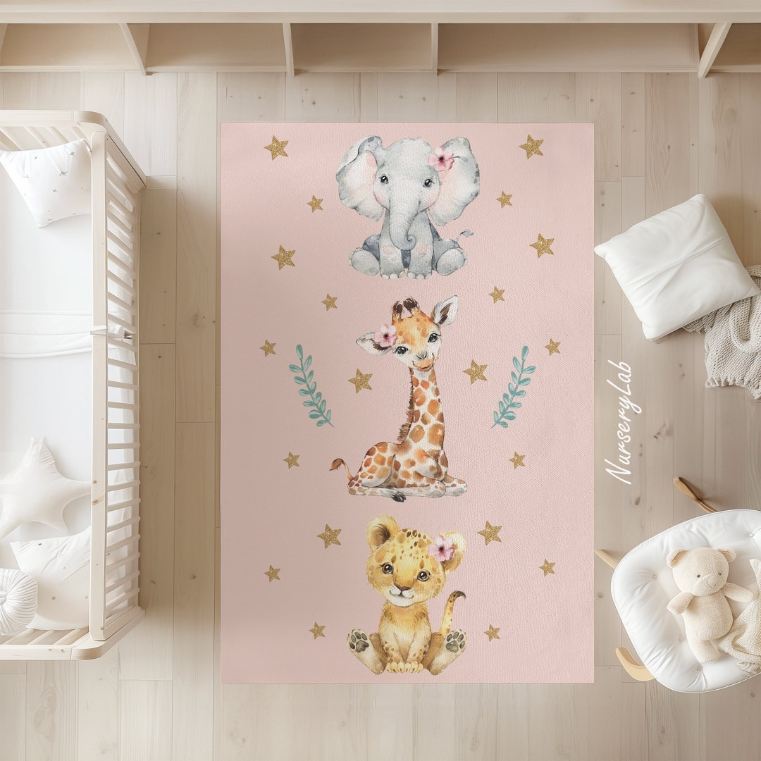 Safari Animals Rugs, Nursery Rug, Kids Area Rug, Washable Non Slip Soft ...