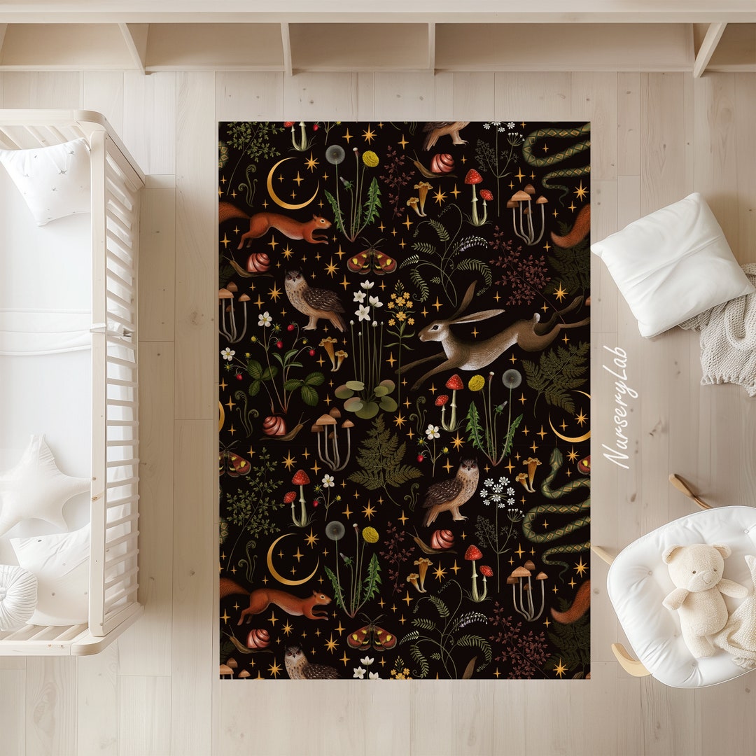 Dark Magical Forest Rugs, Nursery Rug, Kids Area Rug, Washable Non Slip ...