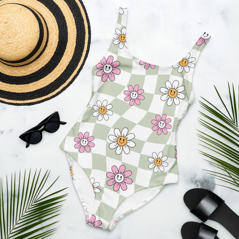 Women’s Smiley Face One-piece Swimsuit – Cheeky Fit Scoop Back Bathing ...