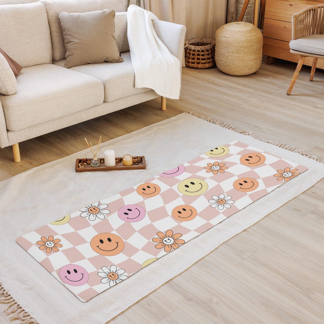 Smiley Face Yoga Mat • Aesthetic Mat • Chill Workout Mat • Dreamy Yoga ...