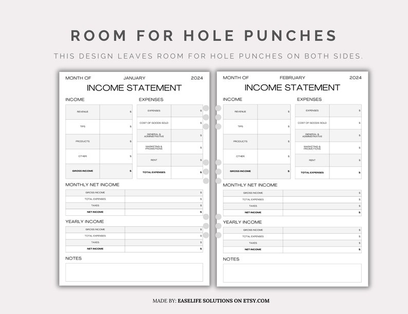 Printable Monthly Income Statement Tracker, Income Expense Tracker ...