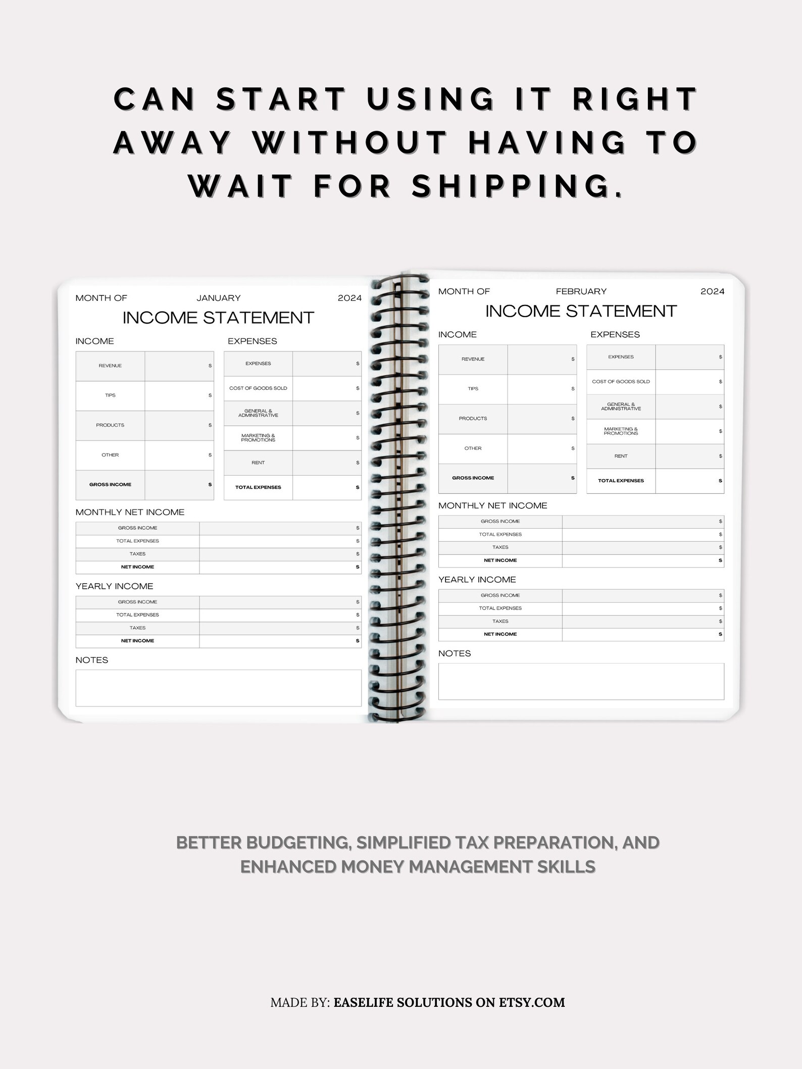 Printable Monthly Income Statement Tracker, Income Expense Tracker ...
