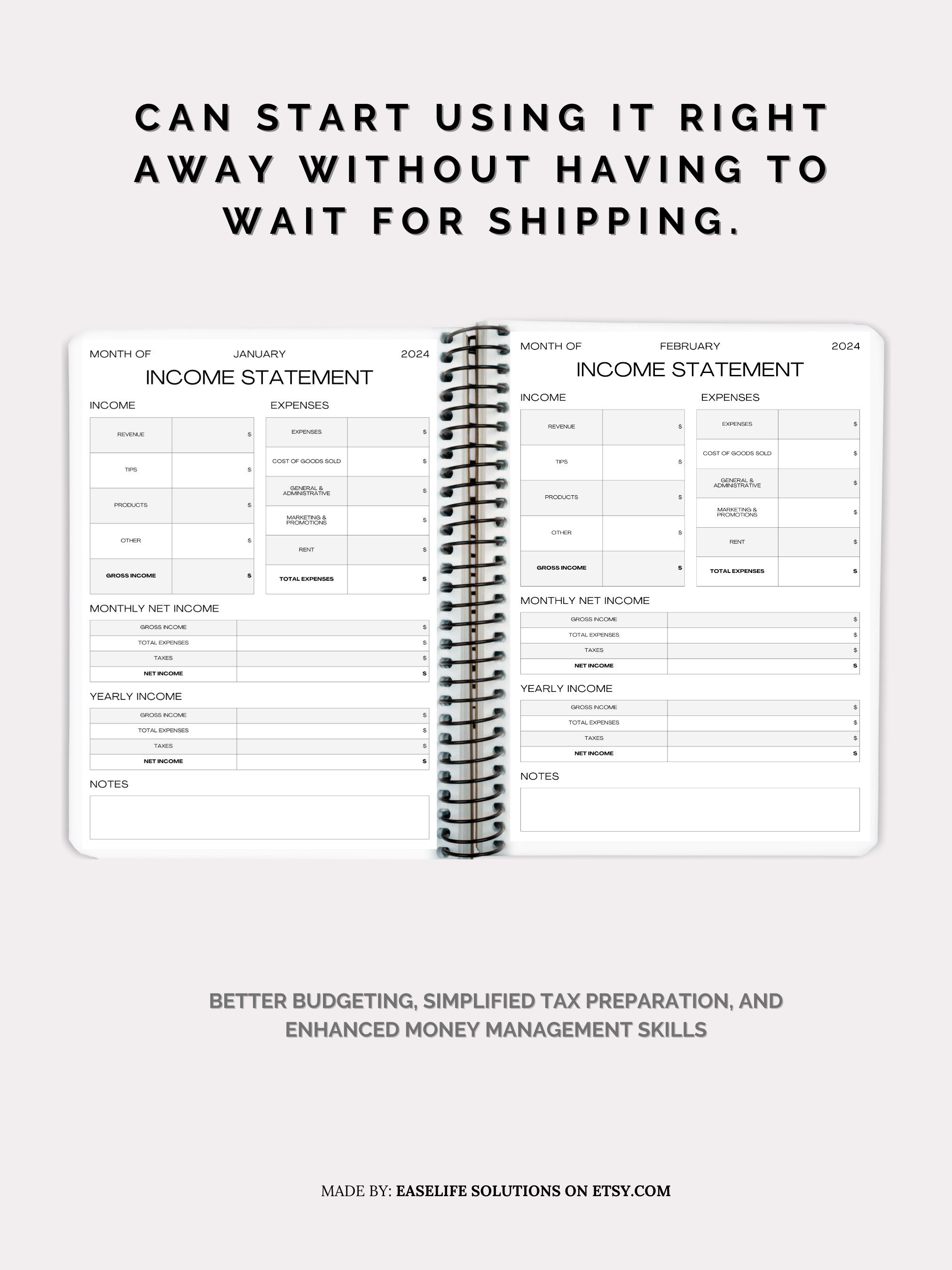 Printable Monthly Income Statement Tracker, Income Expense Tracker ...