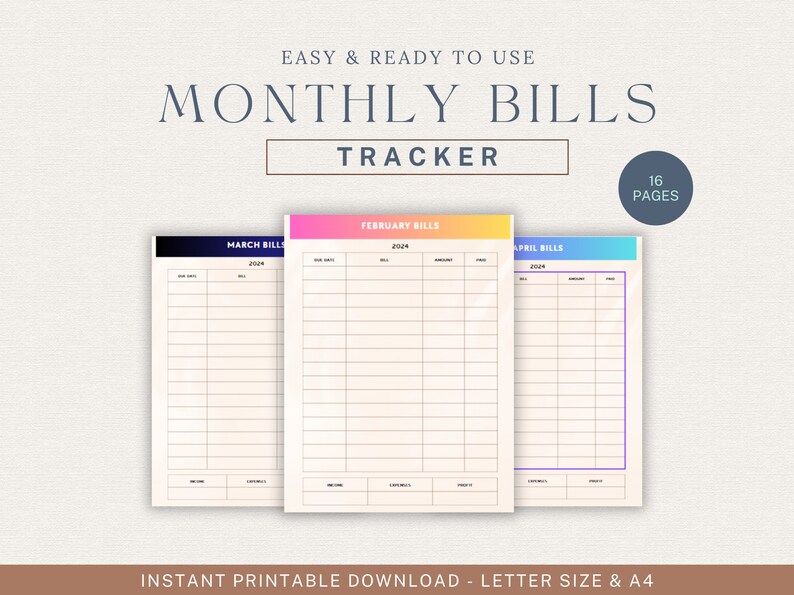 Bill Payment Tracker, Printable Monthly Bill Organizer & Checklist ...