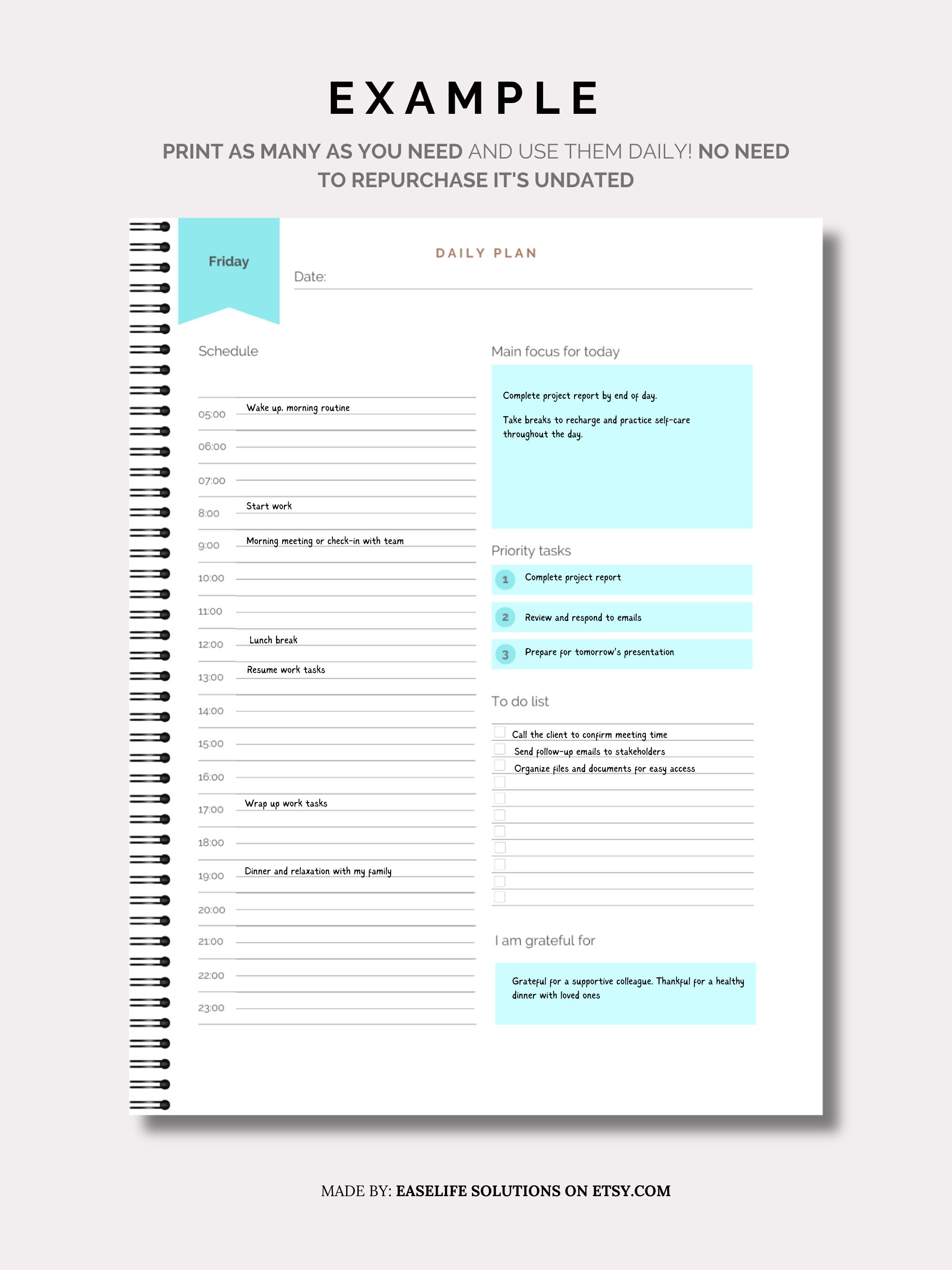 Daily Planner, Printable 7 Day Planner, Weekly Planner, Hourly Planner ...