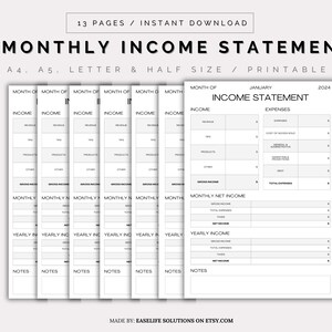 Printable Monthly Income Statement Tracker, Income Expense Tracker ...