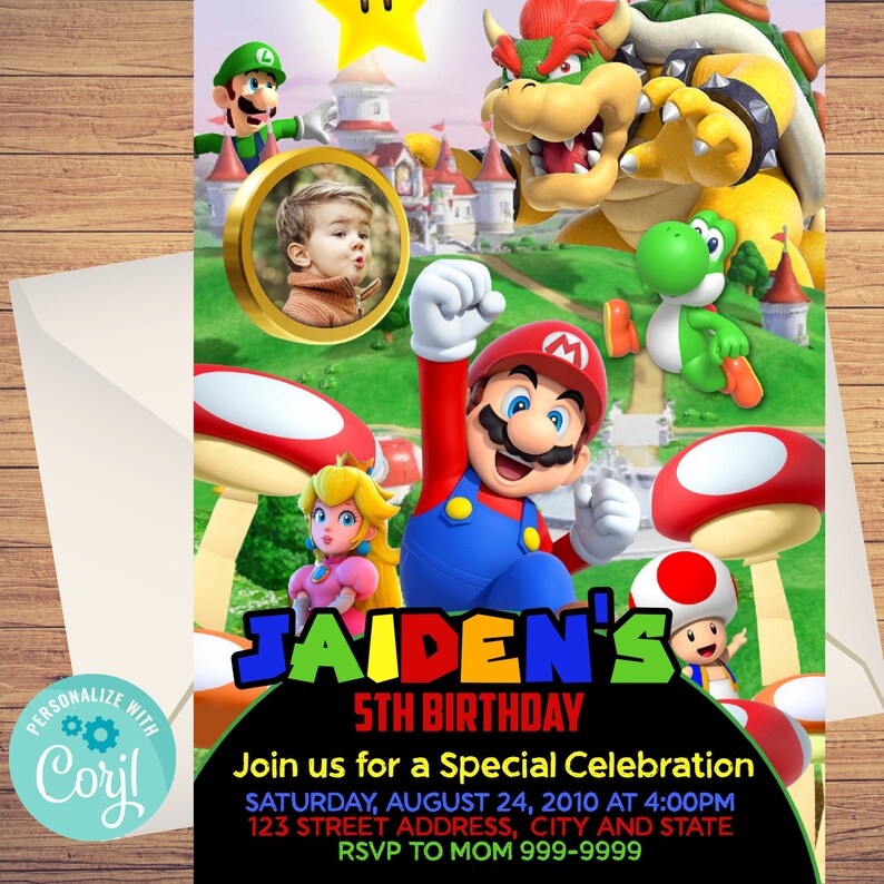 Super Mario Birthday Invitation, Birthday Invitation, Super Mario ...
