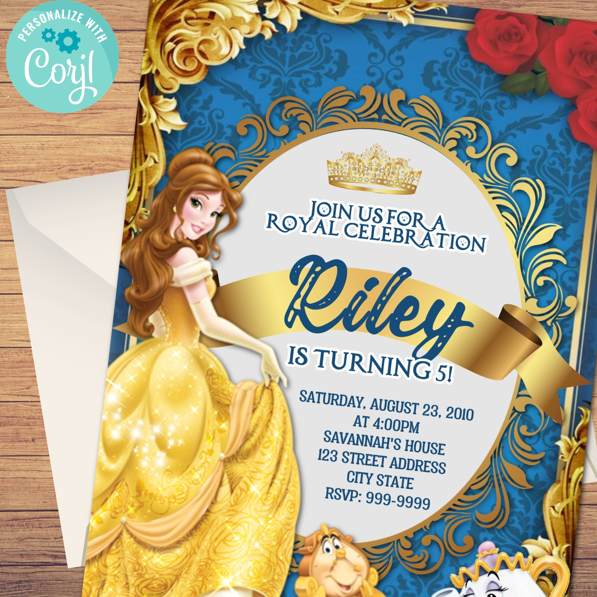 Princess Belle Birthday Invitation, Princess Belle, Belle, Birthday ...