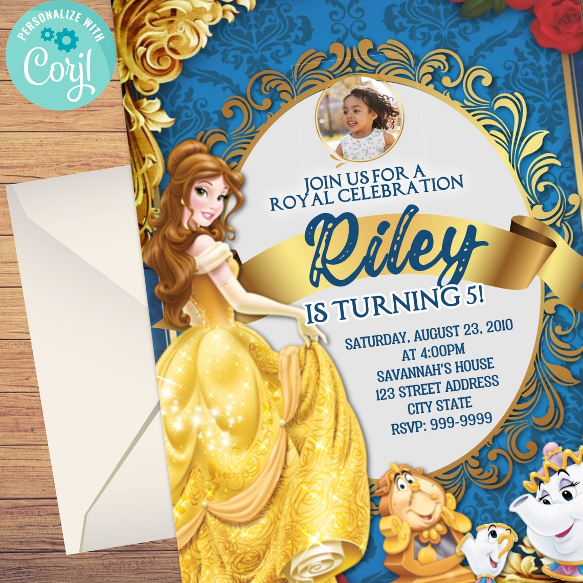 Princess Belle Birthday Invitation, Princess Belle, Belle, Birthday ...