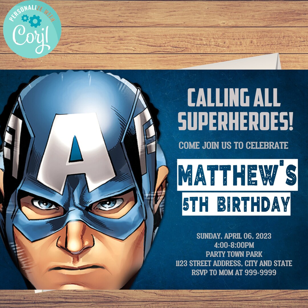 Editable Captain America Birthday Invitation, Template Captain America ...
