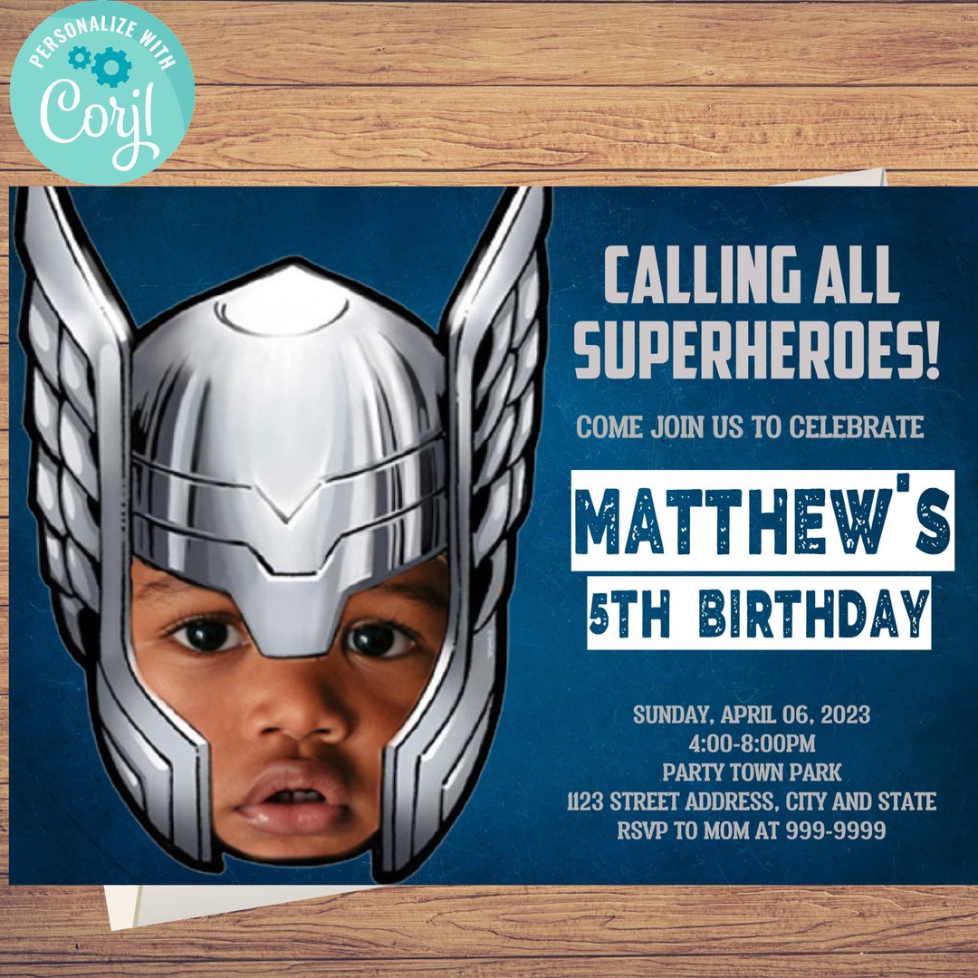 Editable Thor Birthday Invitation, Thor, Thor Template Superhero Invite ...