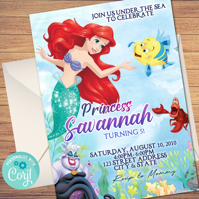 Little Mermaid Birthday Invitation, Birthday Invitation, Little Mermaid ...