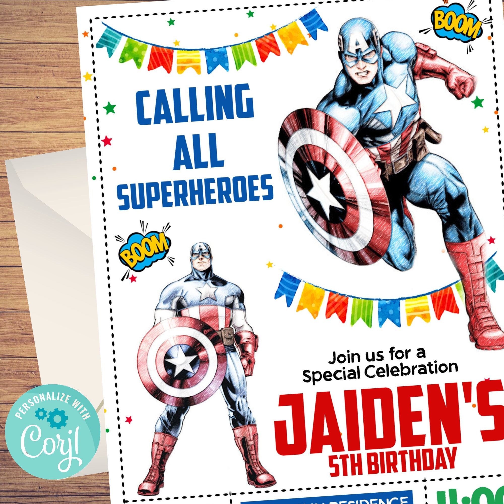 Editable Captain America Birthday Invitation, Template Captain America ...