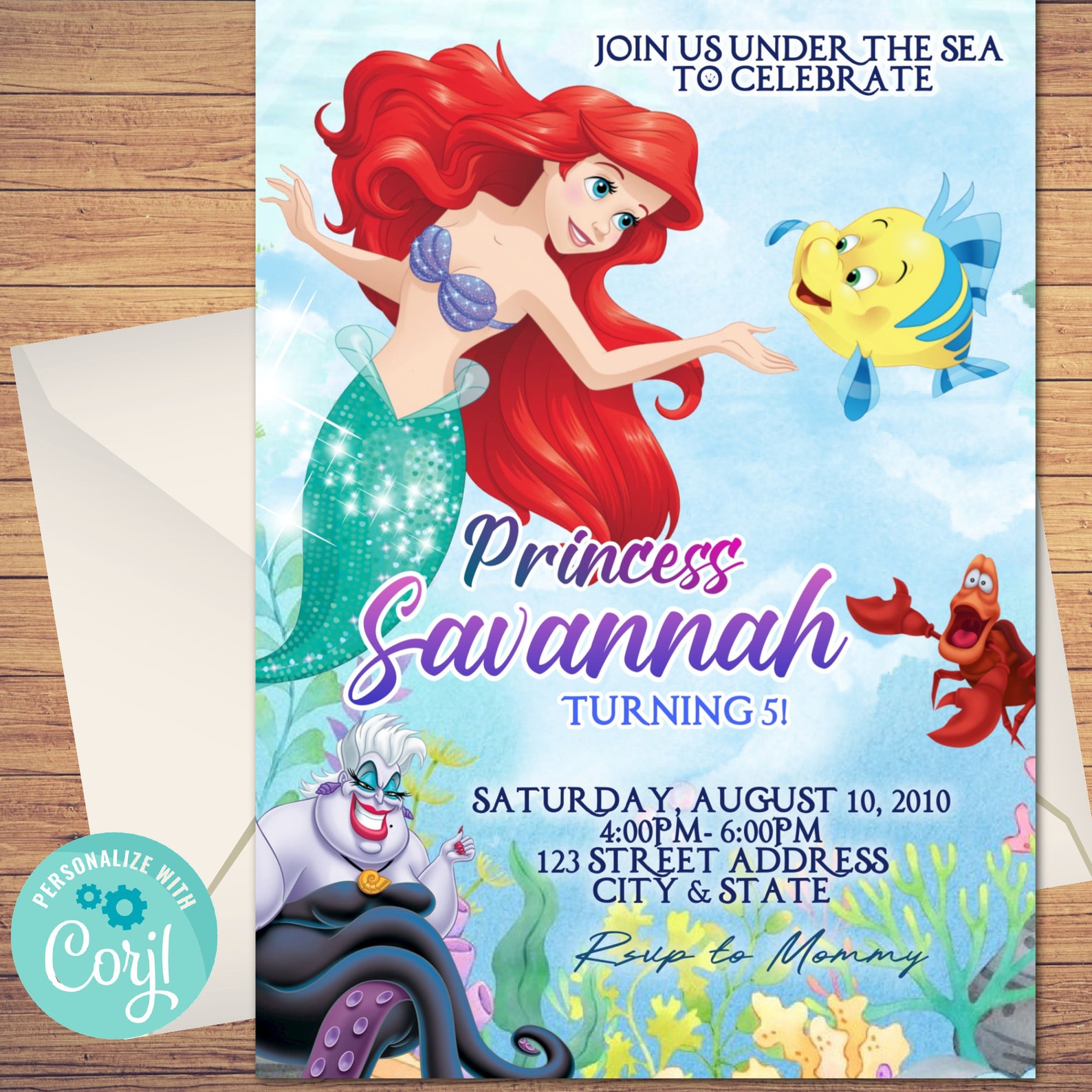 Little Mermaid Birthday Invitation, Birthday Invitation, Little Mermaid ...