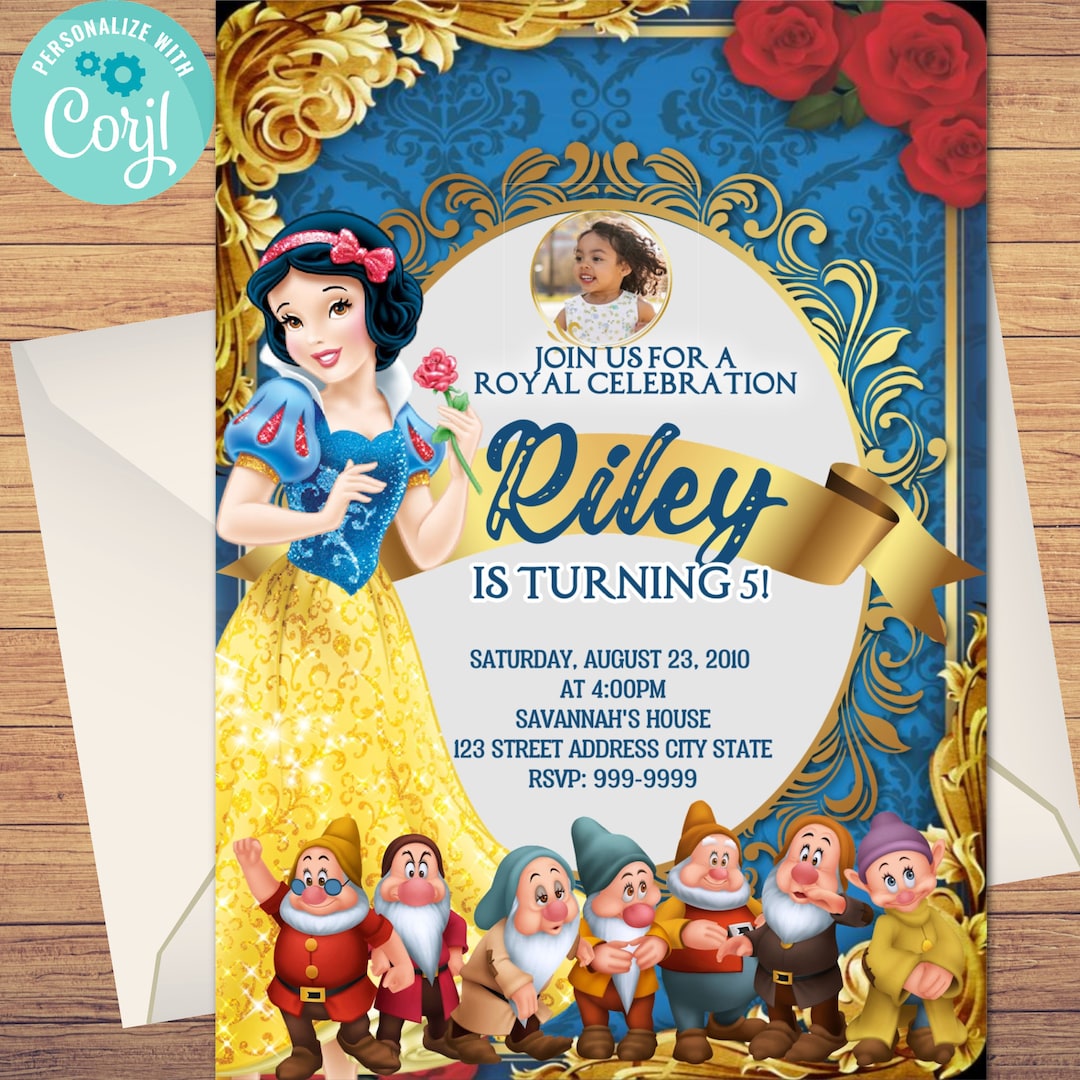 Princess Snow White Birthday Invitation, Princess Snow White, Snow ...