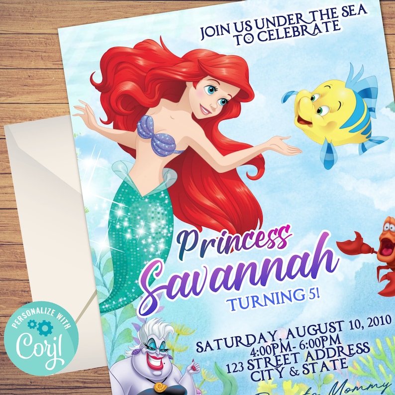 Little Mermaid Birthday Invitation, Birthday Invitation, Little Mermaid ...