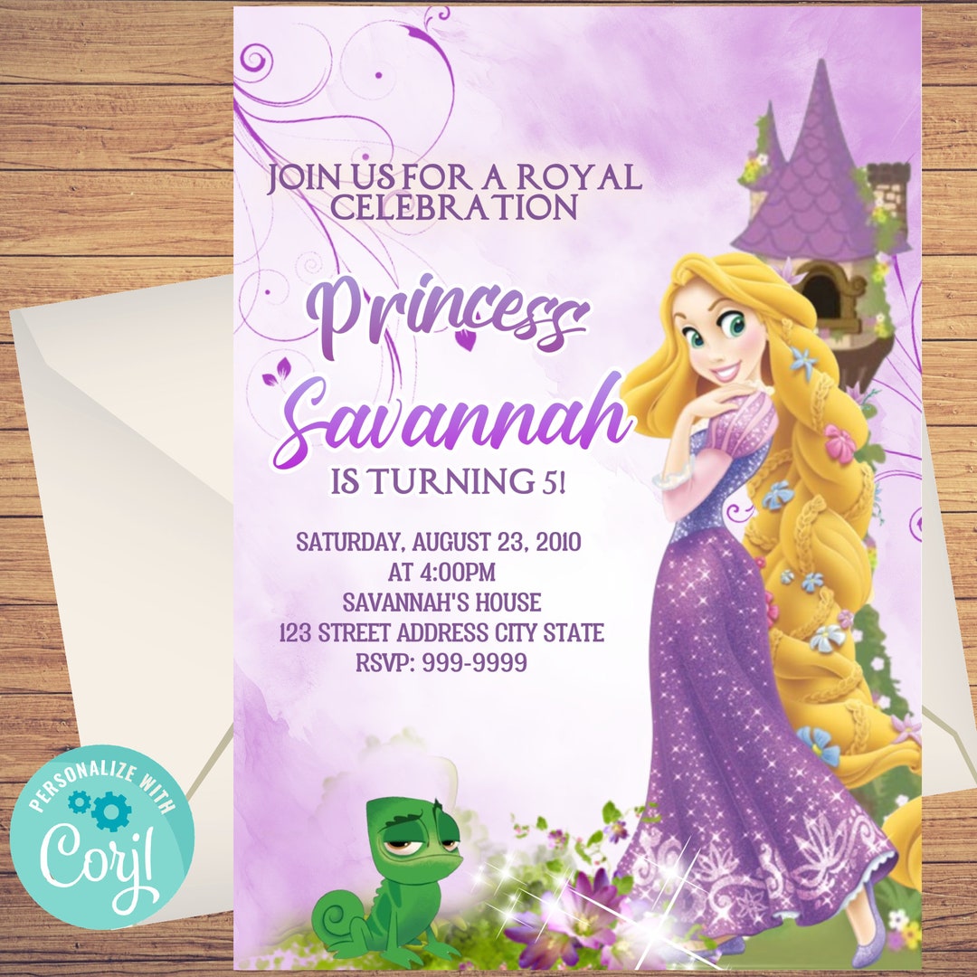 Princess Rapunzel Birthday Invitation, Princess Rapunzel, Rapunzel ...