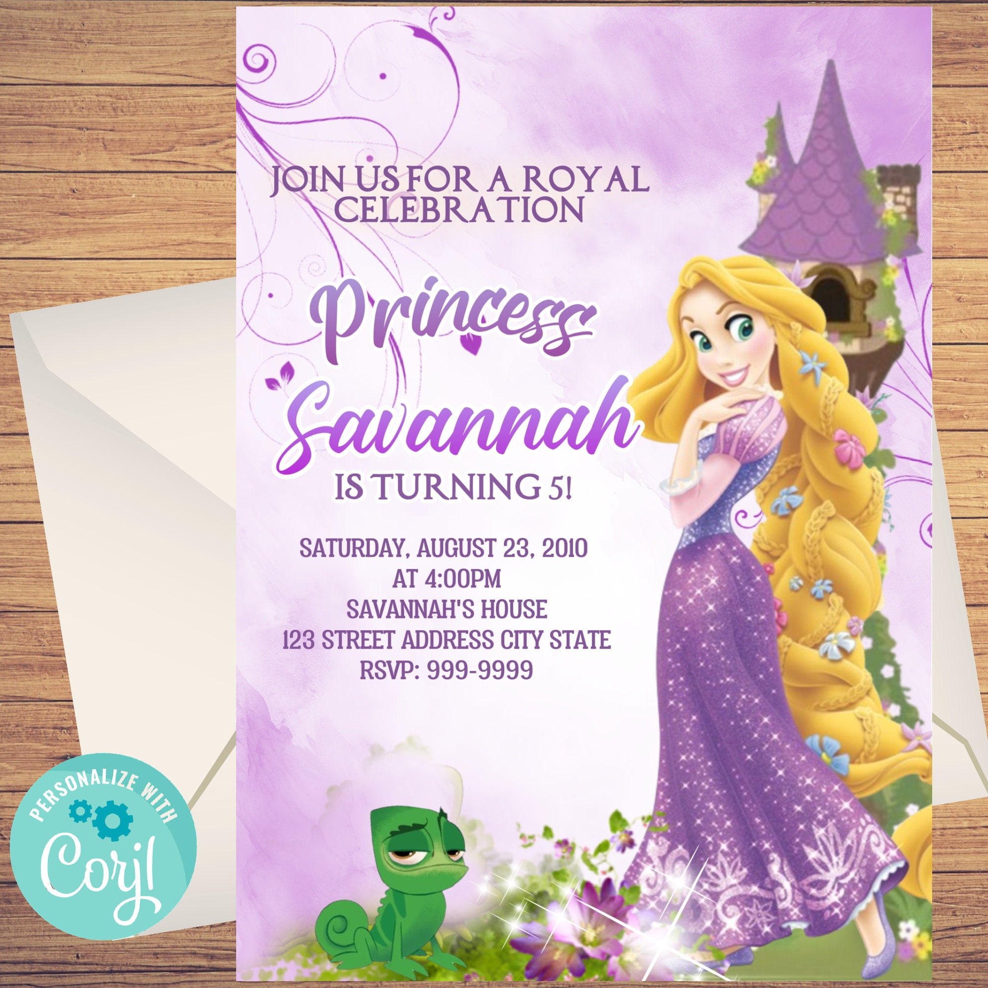 Princess Rapunzel Birthday Invitation, Princess Rapunzel, Rapunzel ...