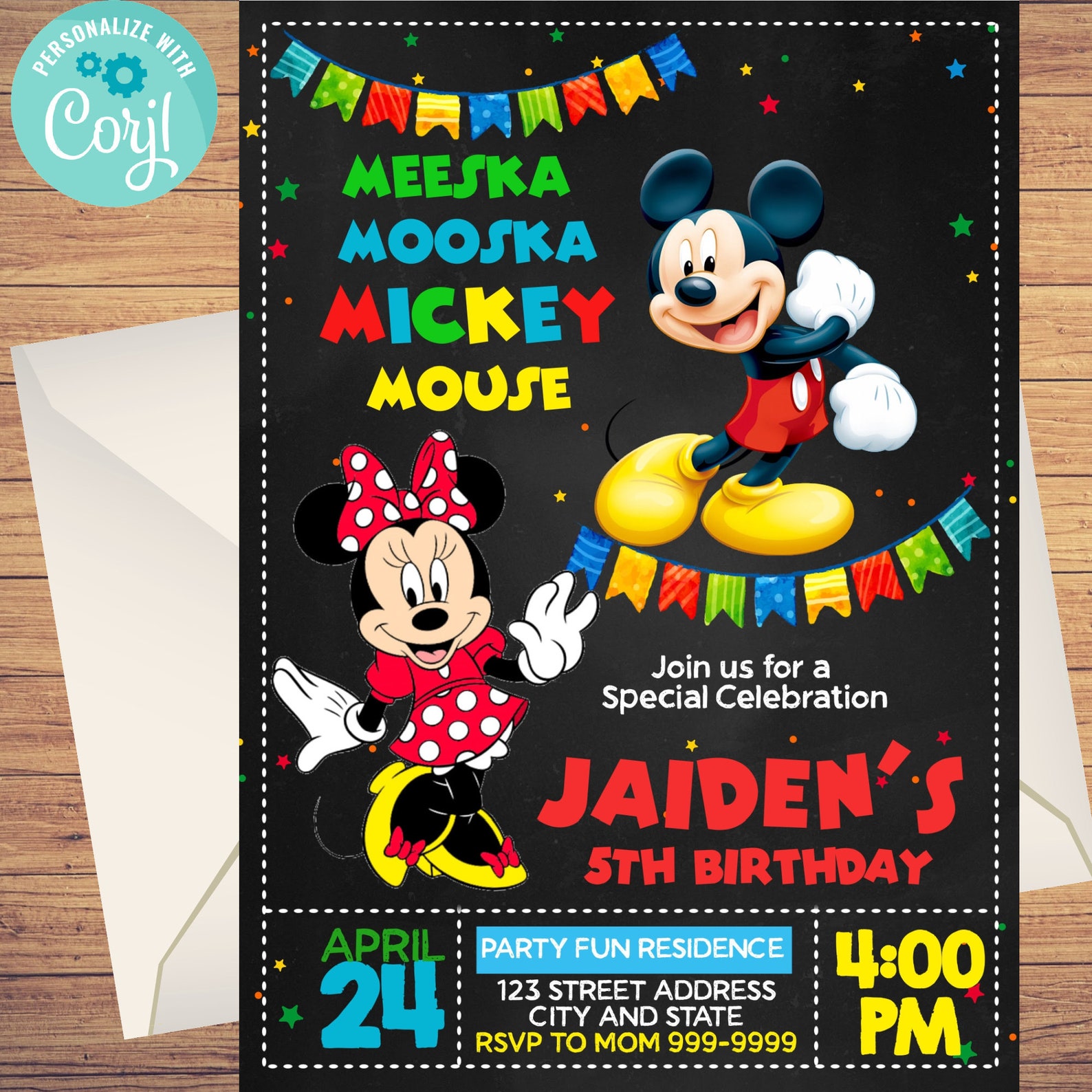 Editable Mickey Mouse Birthday Invitation, Template Mickey Mouse ...