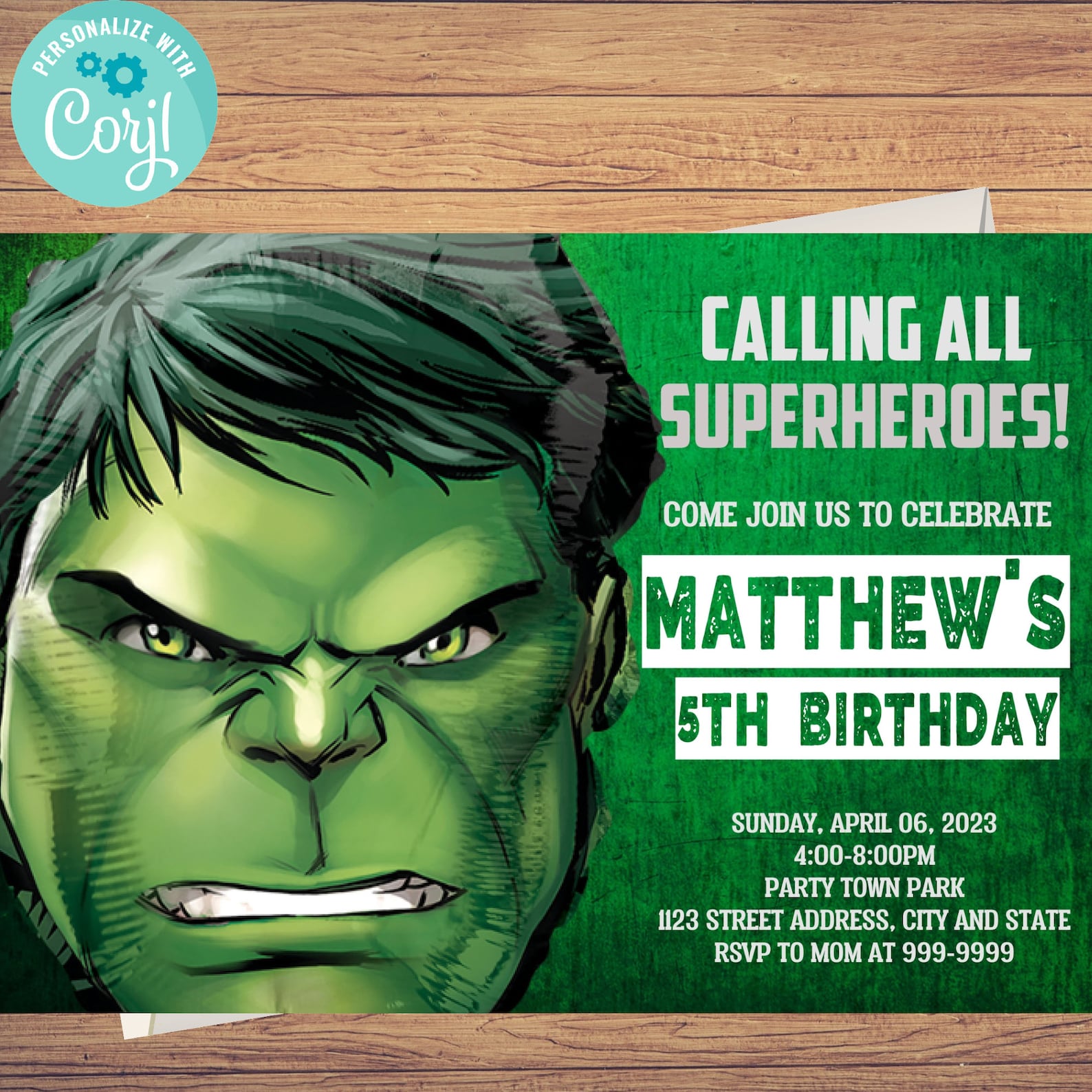 Editable Hulk Birthday Invitation, Template Hulk, Superhero Invite ...